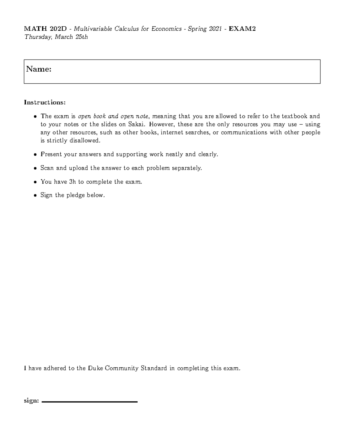 202D-Exam2-S2021 Solutions - MATH 202D - Multivariable Calculus for ...