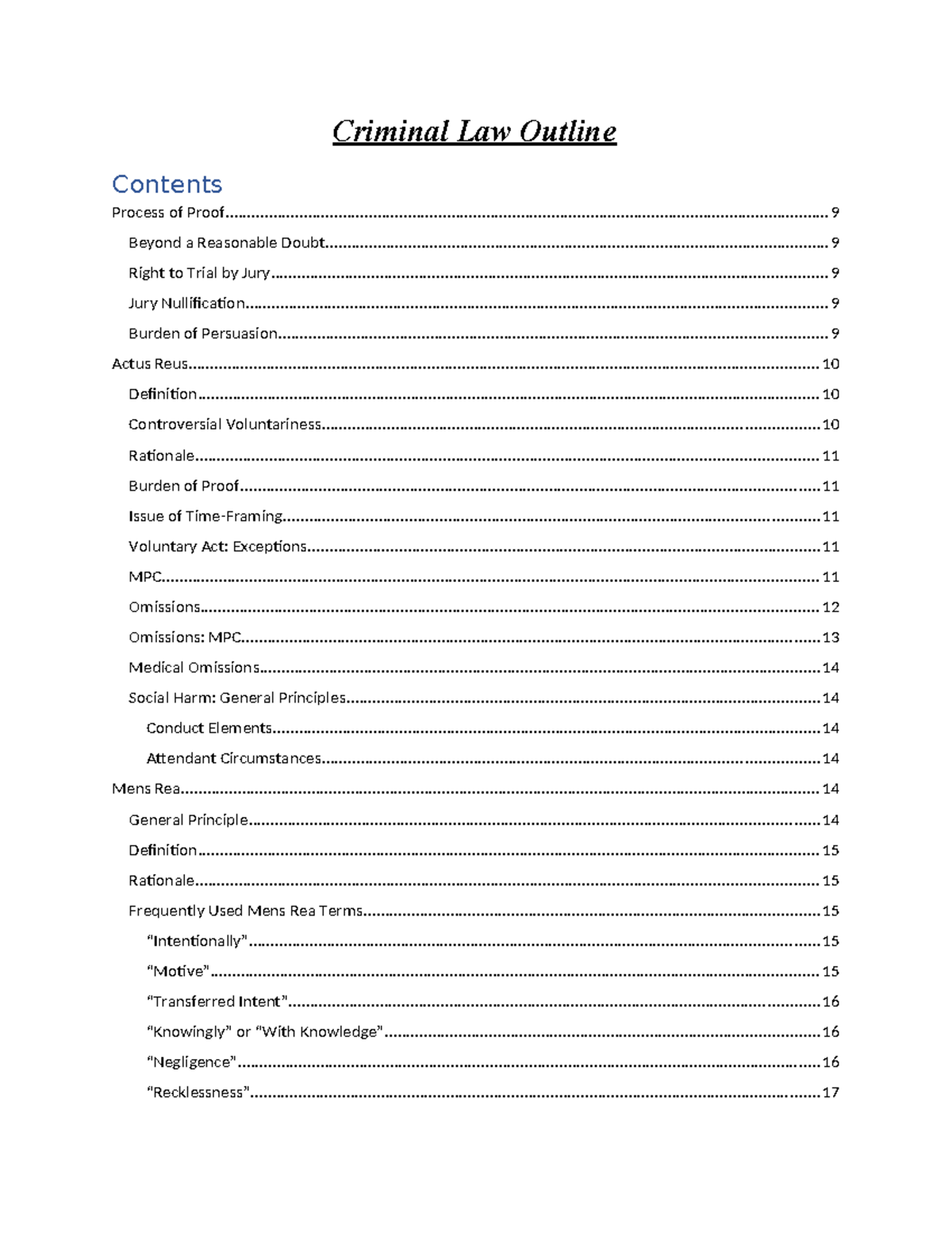 Criminal Law (Crim Law) Outline: Key Concepts and Principles - Studocu