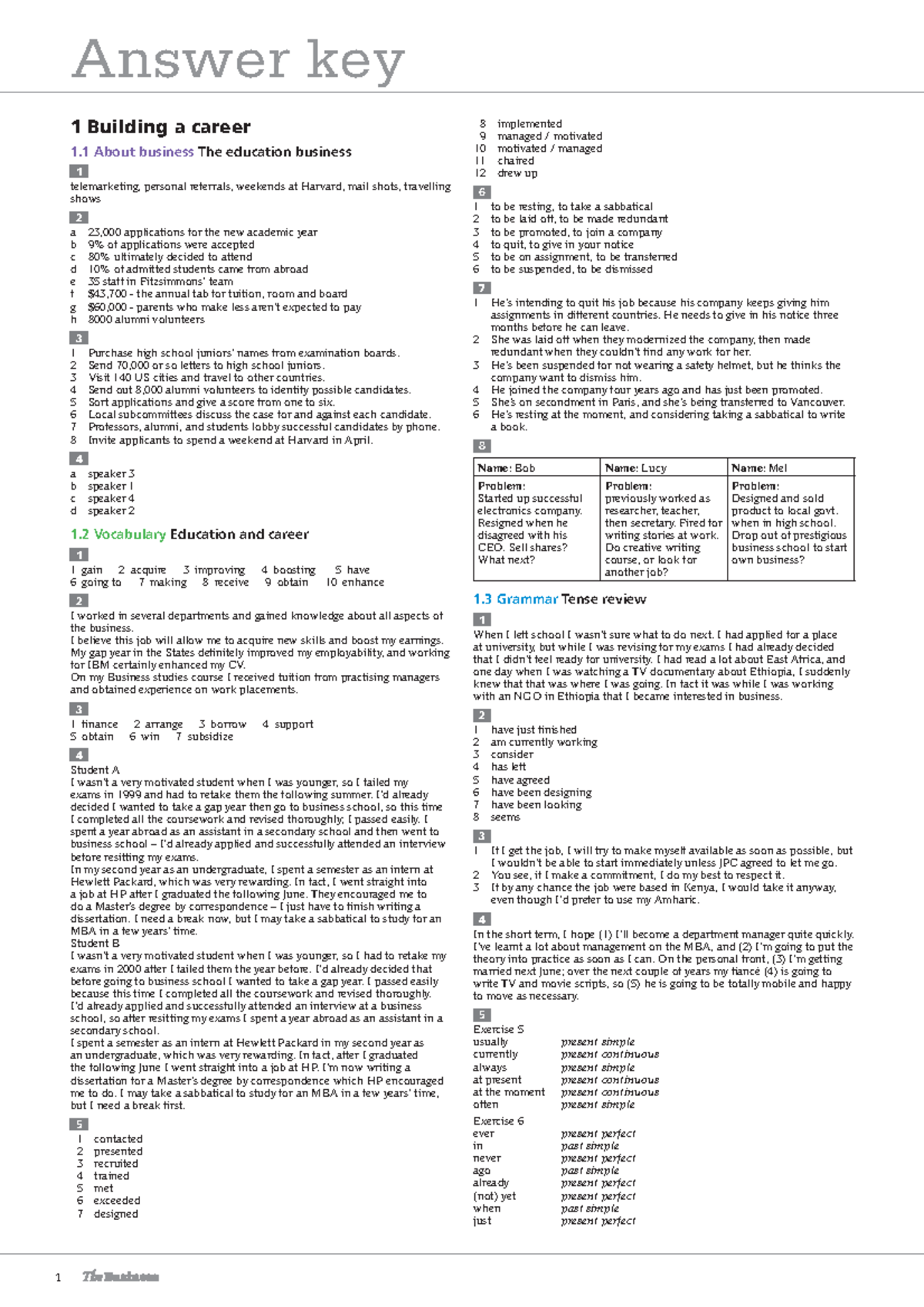 The Business Upper-Intermediate Answer Key: Career and Communication ...