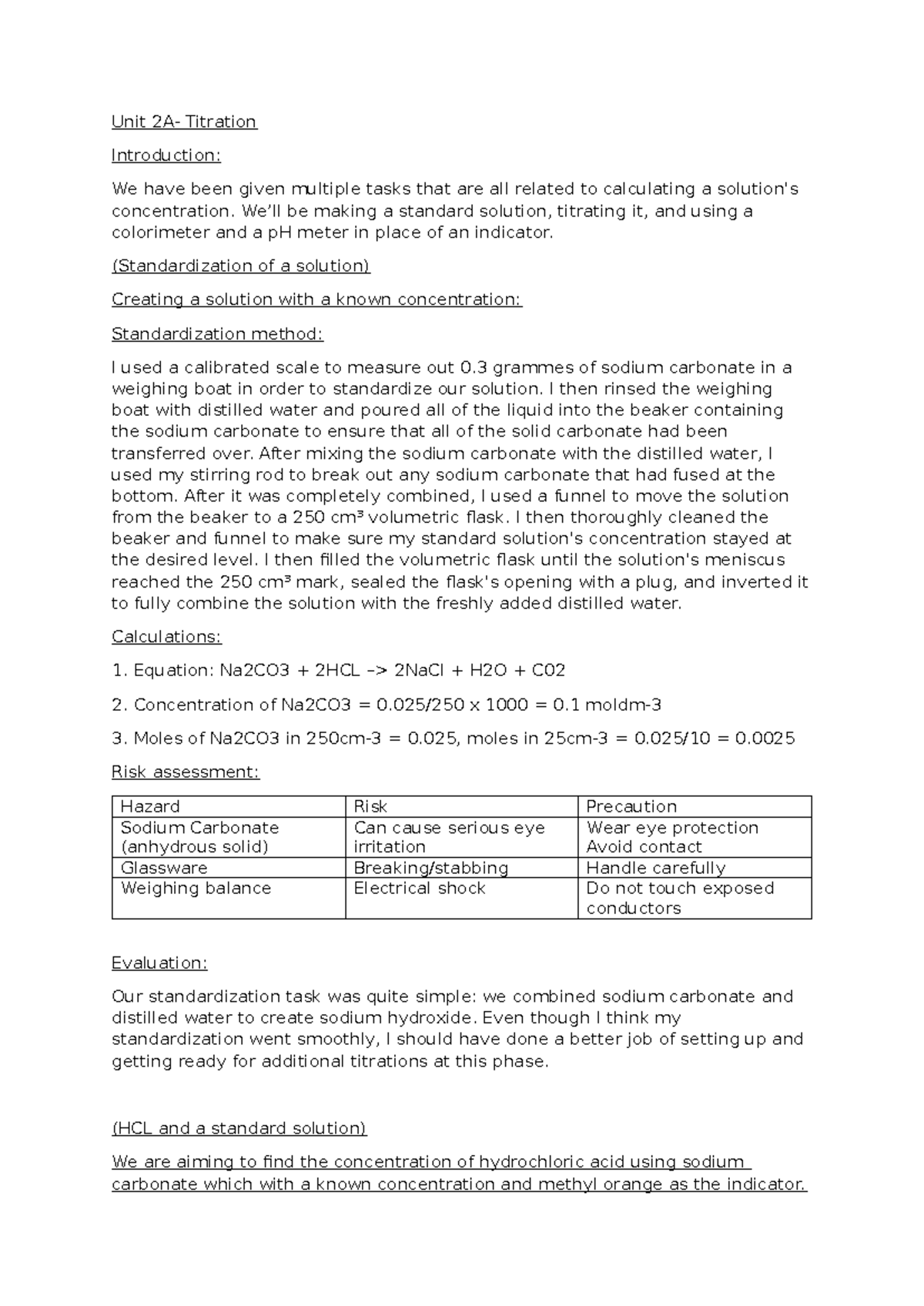 Unit 2A Titration Practical: Guide to Passing, Merit, and Distinction ...
