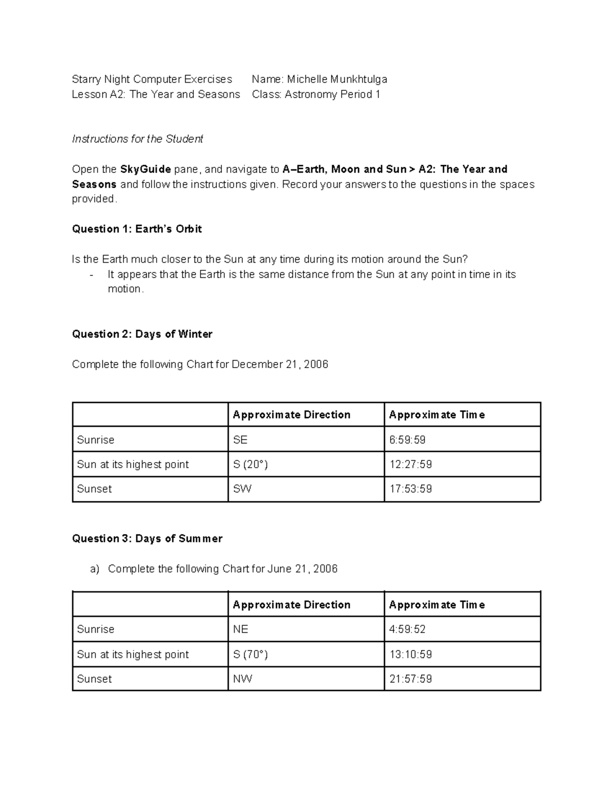 A2 - Astronomy Lesson: Understanding Yearly Seasons and Sun's Motion ...