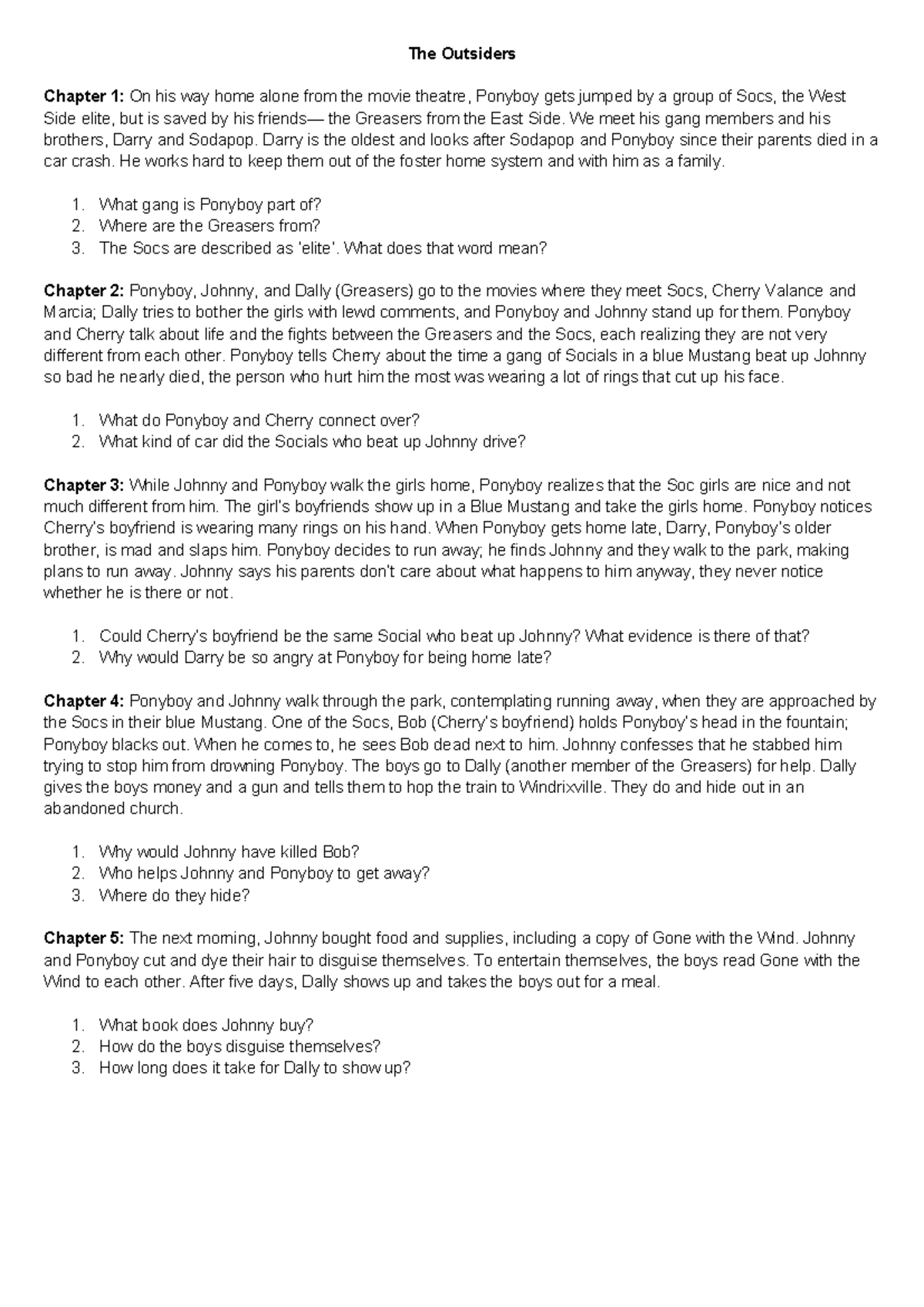 The Outsiders - Learning Diversity Text Summary - The Outsiders Chapter ...