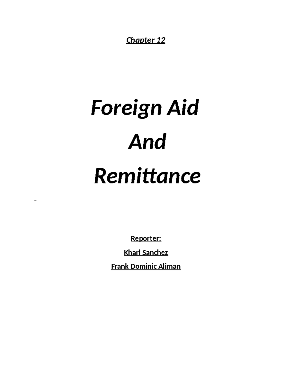 Chapter 12: Foreign Aid and Remittances Overview (Econ 101) - Studocu