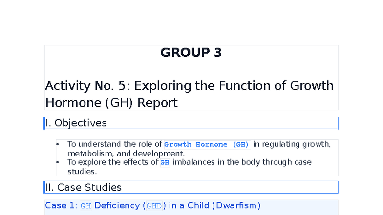 CASE Study - Group 3: Exploring Growth Hormone Functions and Imbalances ...