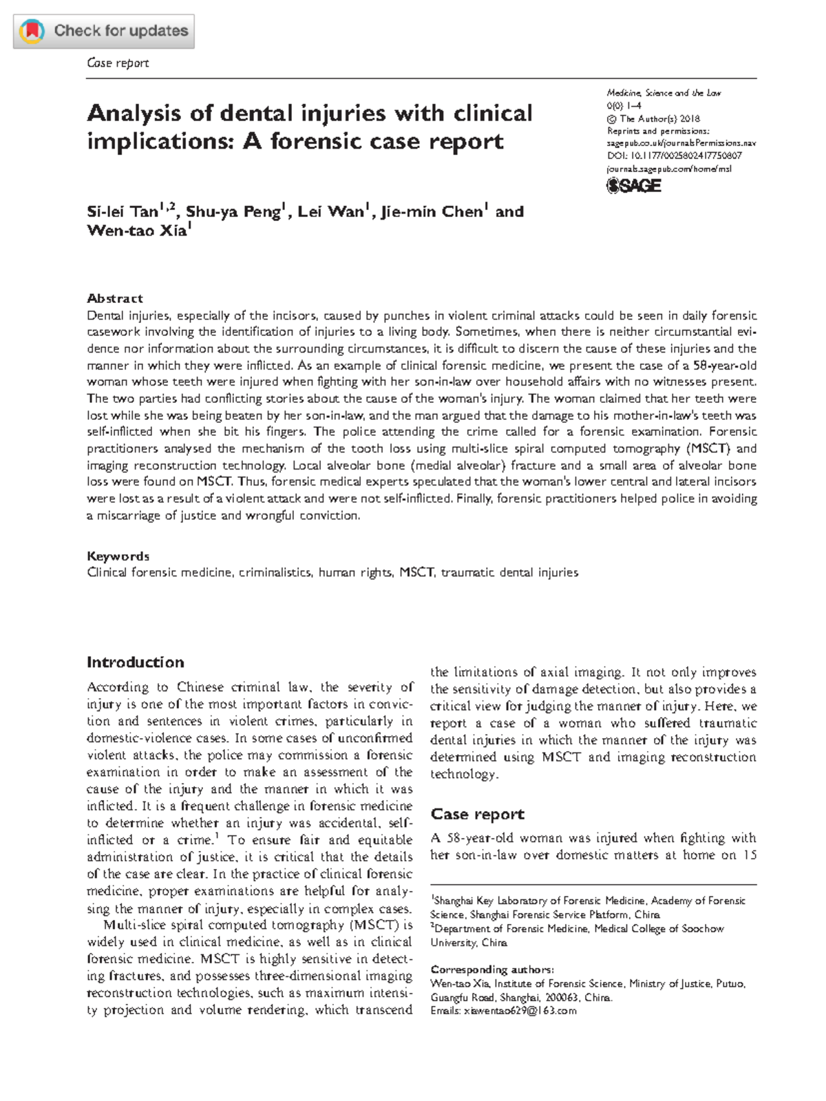 Forensic Case Study: Analyzing Dental Injuries in Domestic Violence ...