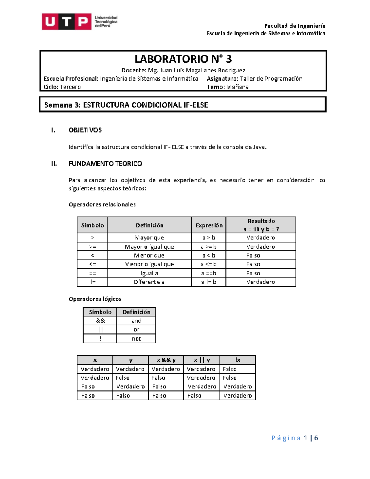 UTP Taller de Programación: Laboratorio 3 - Estructura Condicional I - Studocu