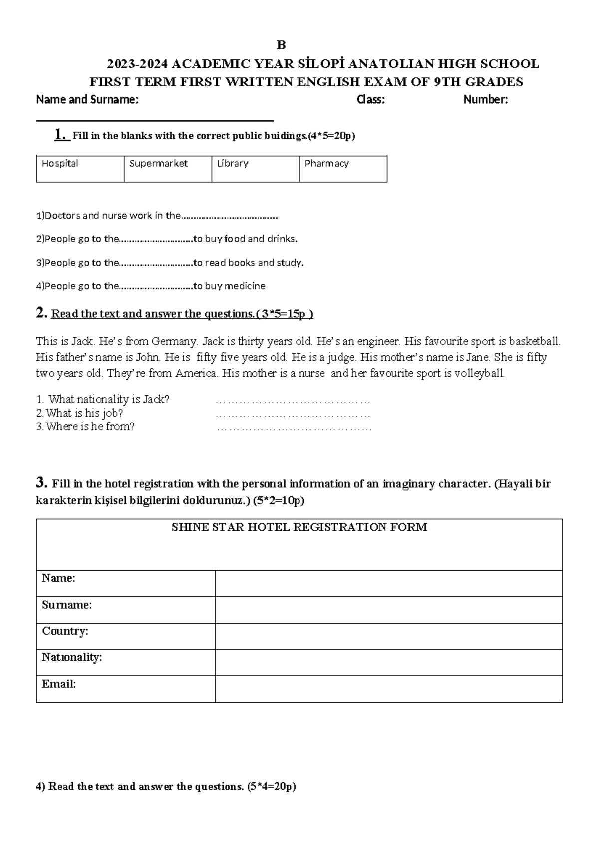 9B ENGLISH FIRST TERM WRITTEN EXAM NOTES - SİLOPİ HIGH SCHOOL - Studocu