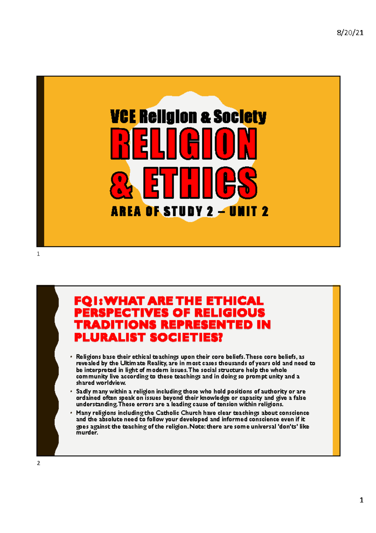 Area of Study 2 R&S- Religion & Ethics Revision Slides - AREA OF STUDY ...