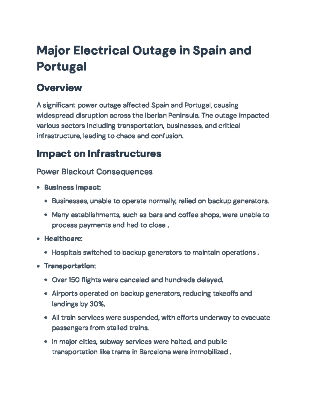 Major Power Outage in Spain & Portugal: Causes and Impacts Analysis ...