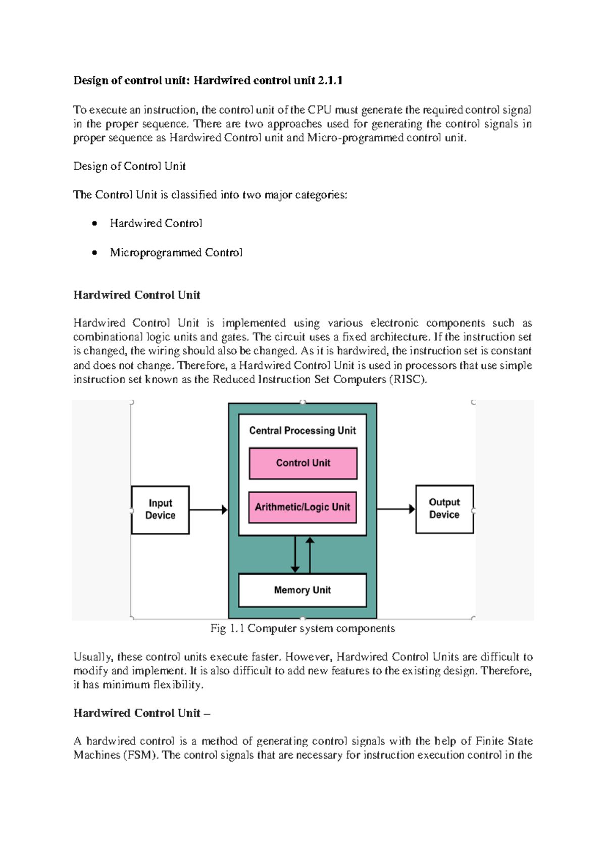 COA UNIT 2 - Design of control unit: Hardwired control unit 2. To ...