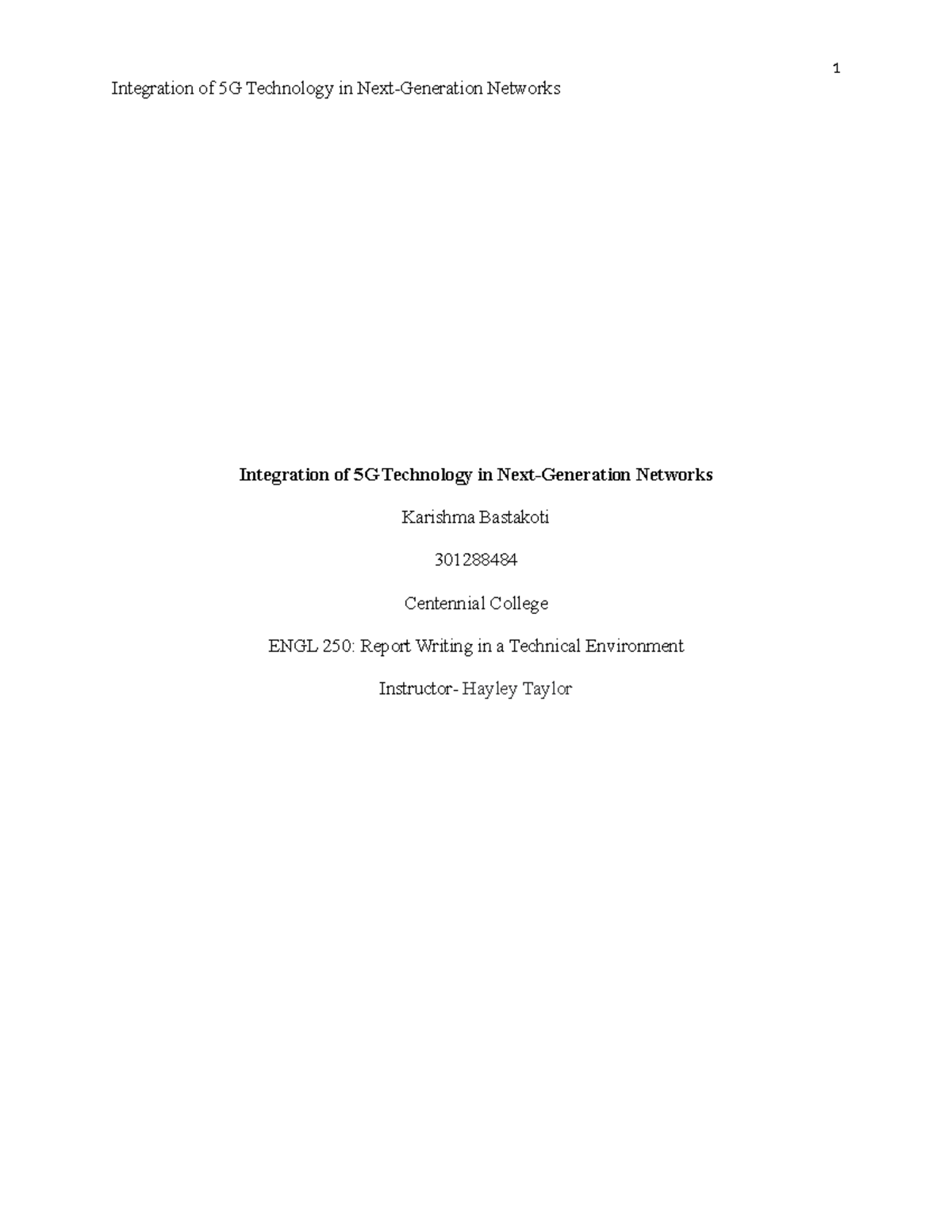 ENGL250 Proposal for Formal Report on 5G Technology Integration - Studocu