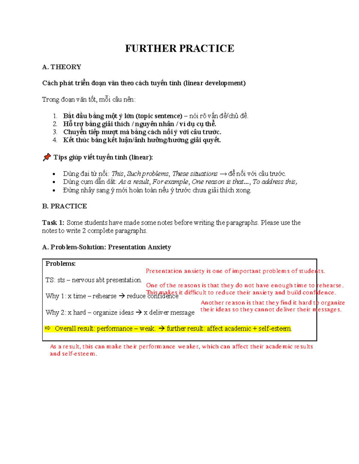Further Practice - 1-8 - Phát Triển Đoạn Văn Tuyến Tính - Studocu