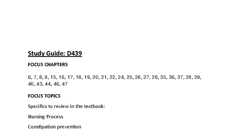 D439 Study Guide: Focus on Nursing Process & Key Topics - Studocu