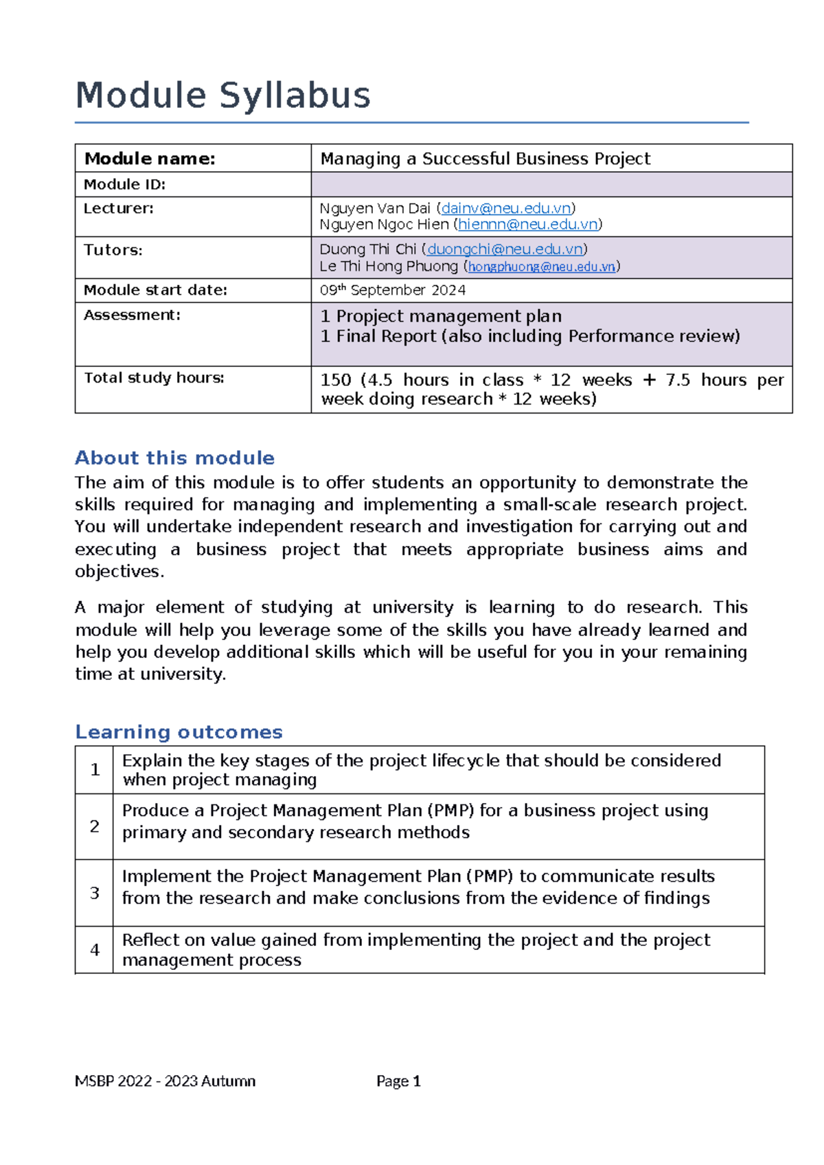 Course Syllabus MSBP 2024-2025- Sem 1 - Module Syllabus Module name ...