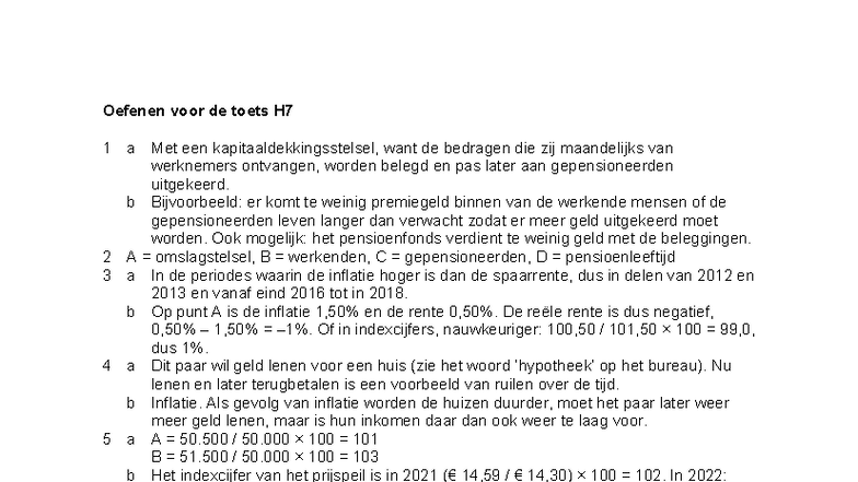 Oefenen voor de Toets H7 en H9: Kapitaaldekkingsstelsel en Inflatie ...