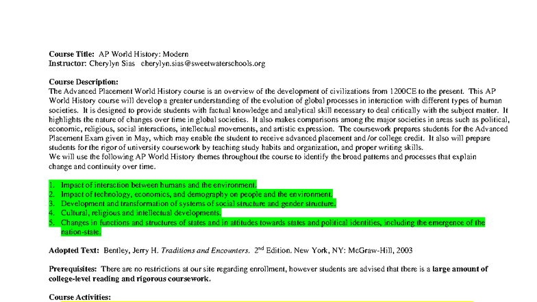 APWH Syllabus 2022: Overview of Global Civilizations (1200-Present ...