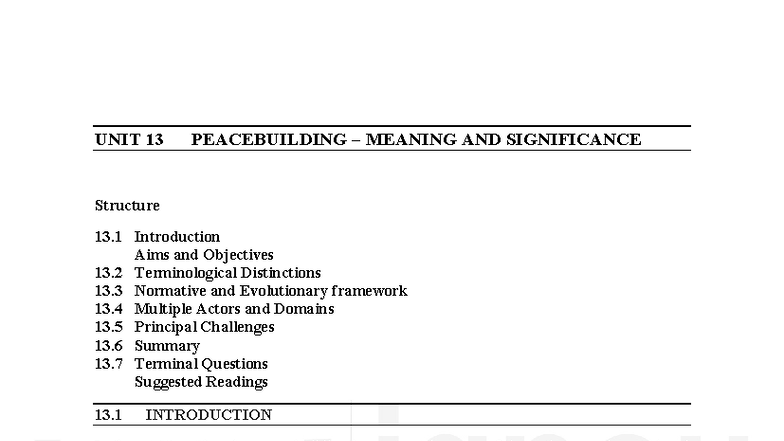 UNIT 13 PEACEBUILDING: MEANING, SIGNIFICANCE, AND CHALLENGES - Studocu