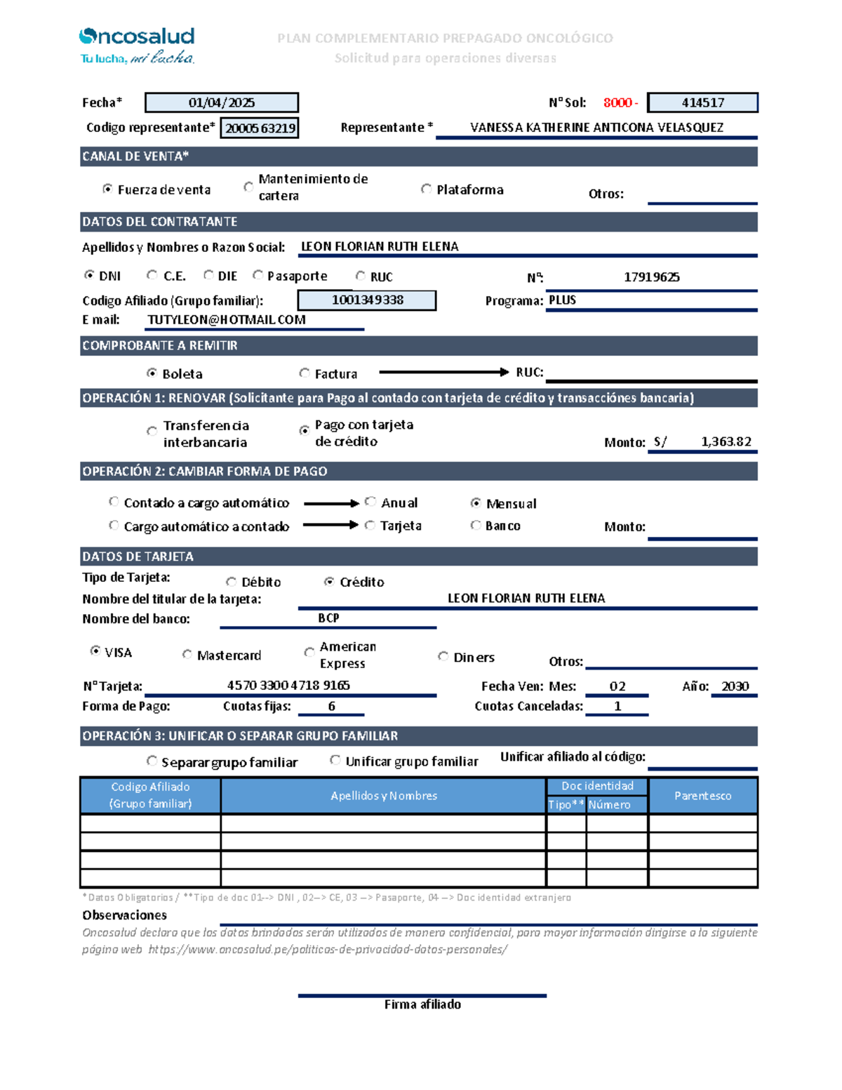 Formato 8000414517 LEON Florian - PLAN COMPLEMENTARIO PREPAGADO ONCOLÓGICO Solicitud para - Studocu