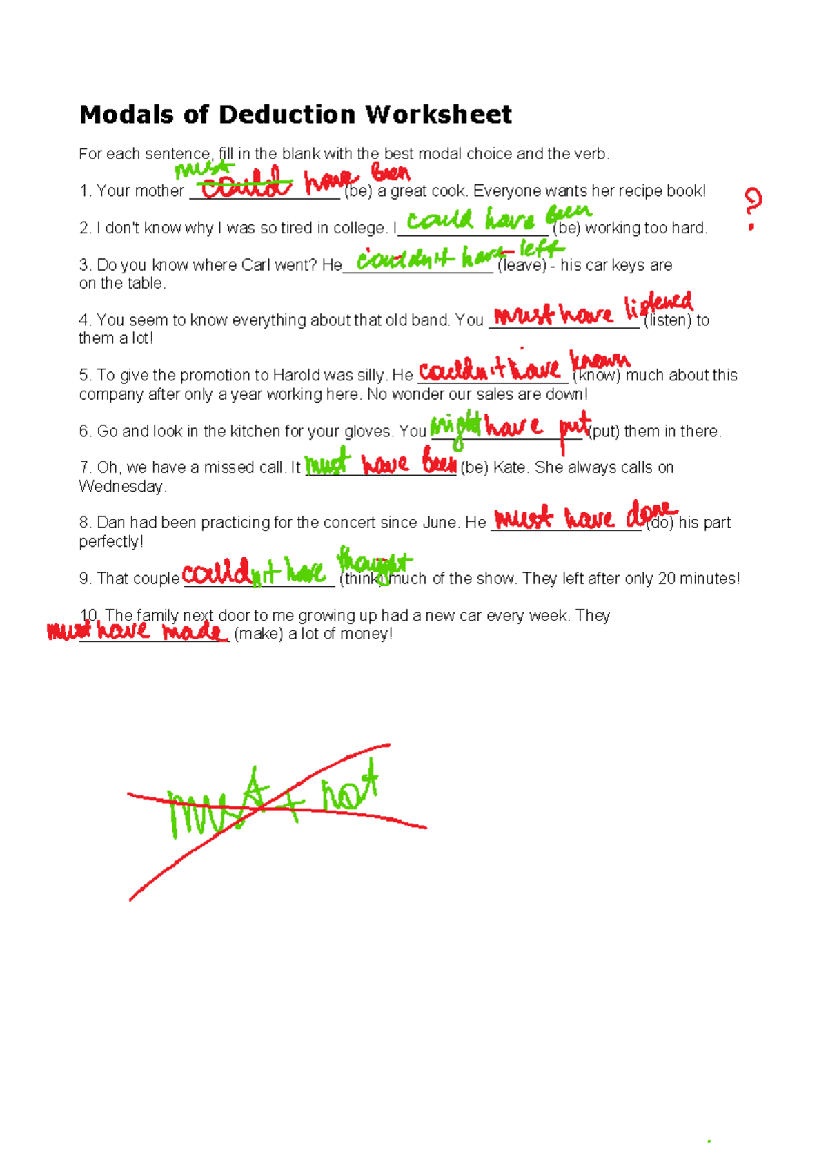 Modals of Deduction Worksheet - 1. Your mother _________________ (be) a ...