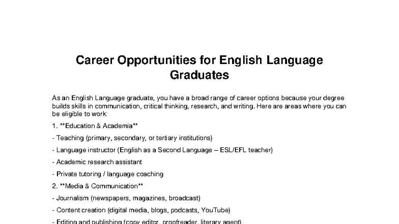 Career Paths for English Language Graduates: Opportunities & Insights ...