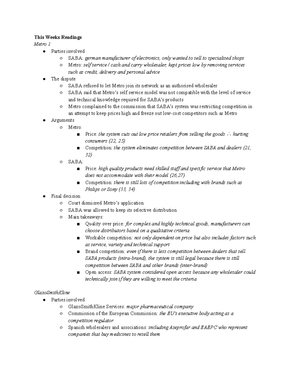 Competition Law Overview - Week 1 Lecture Notes - Studeersnel