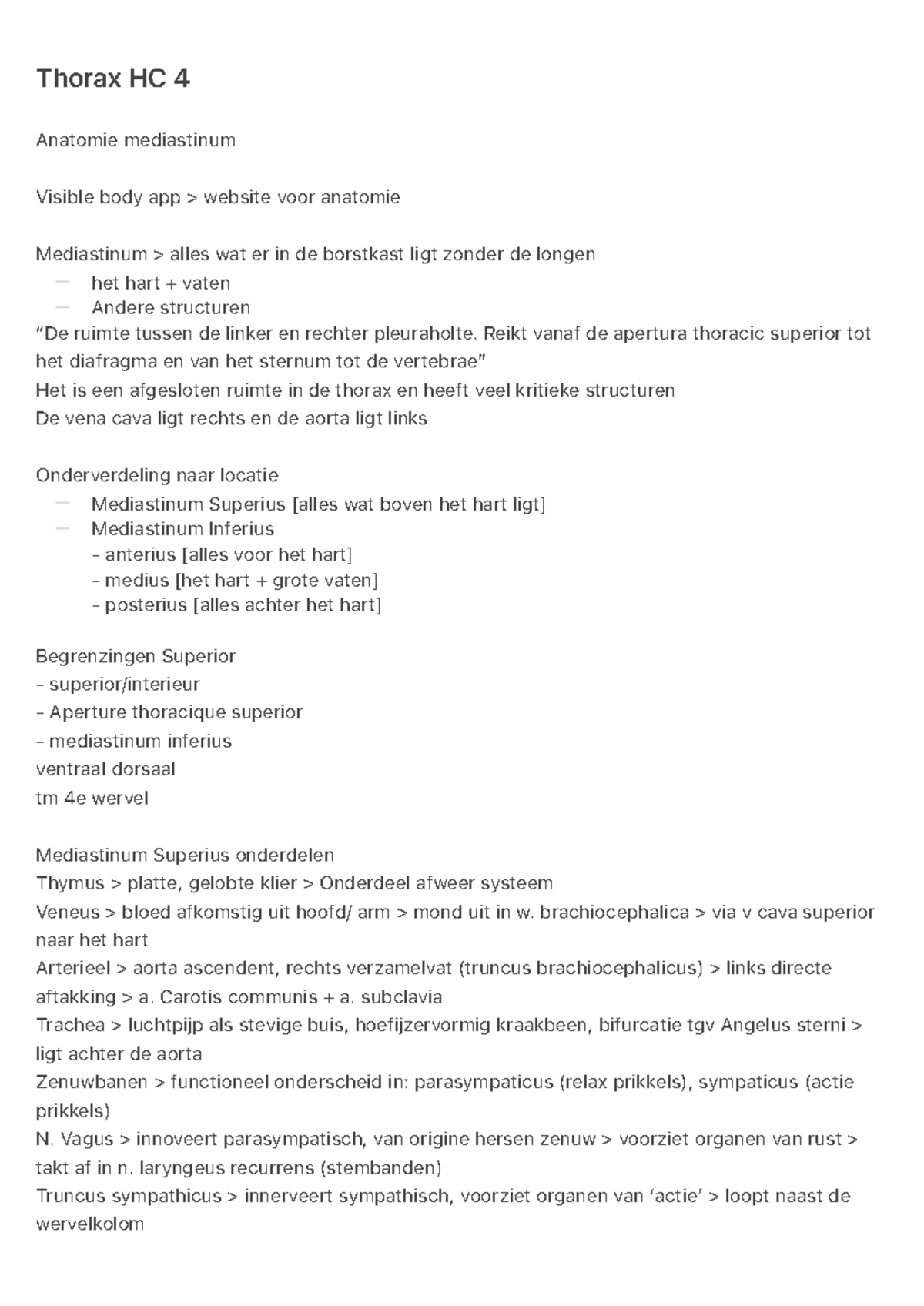 Thorax HC 4: Anatomie van het Mediastinum en Structuren in de Borstkast ...
