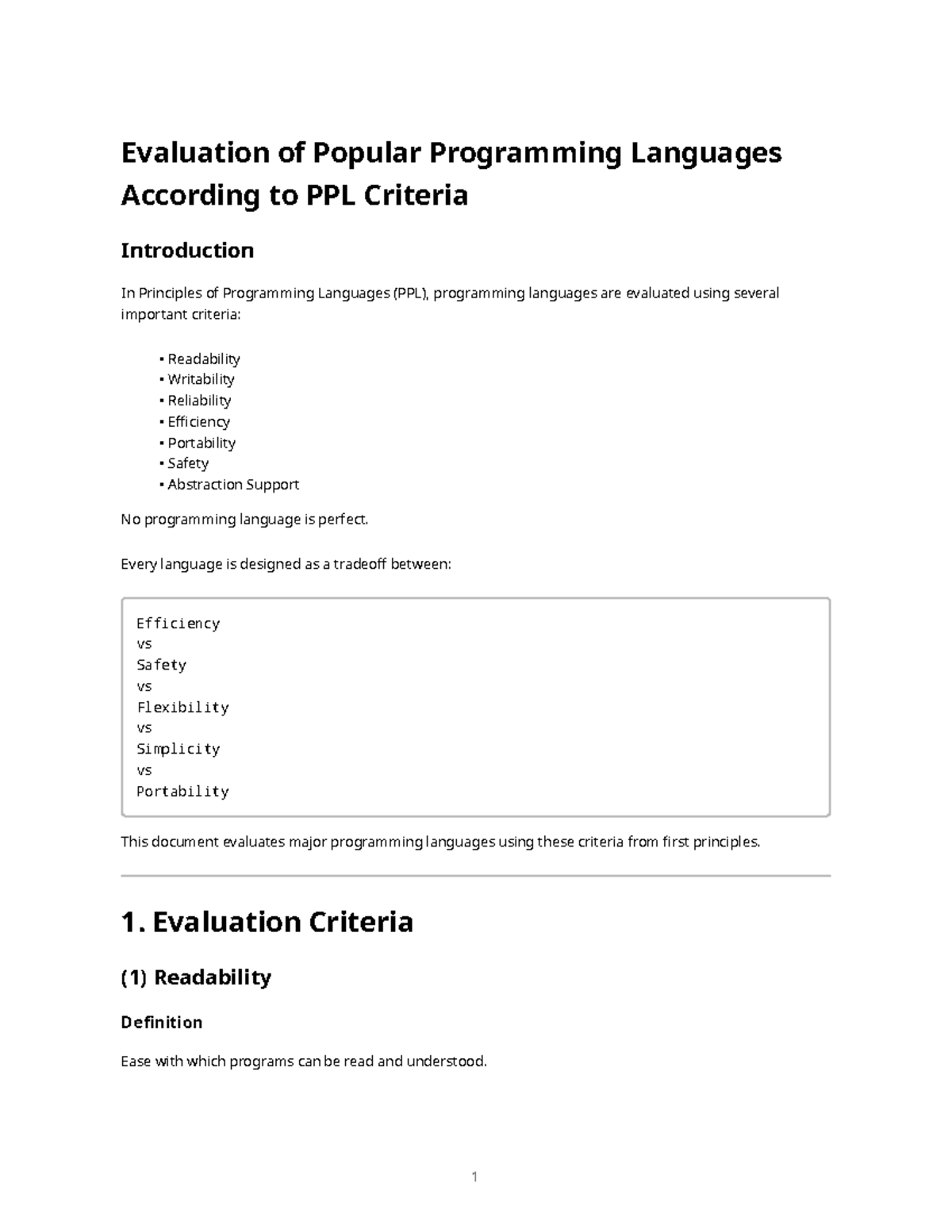 Evaluation of Programming Languages Based on PPL Criteria - Studocu