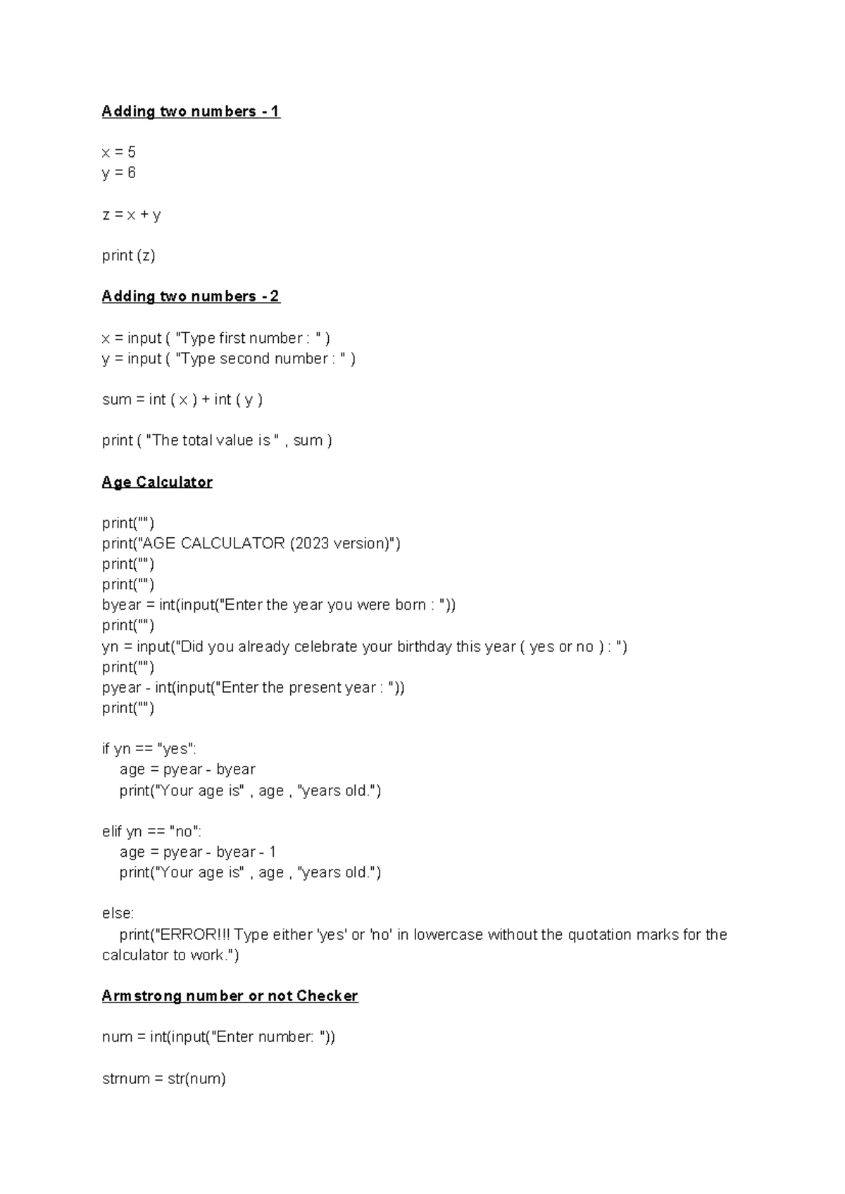 All Python Codes - Programming Basics and Examples (CS101) - Studocu