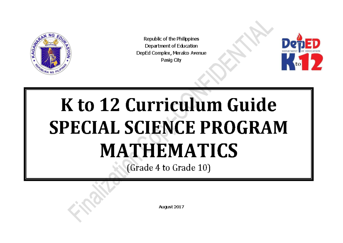 Mathematics Curriculum Guide for Special Science Program (SSP) Grades 4 ...