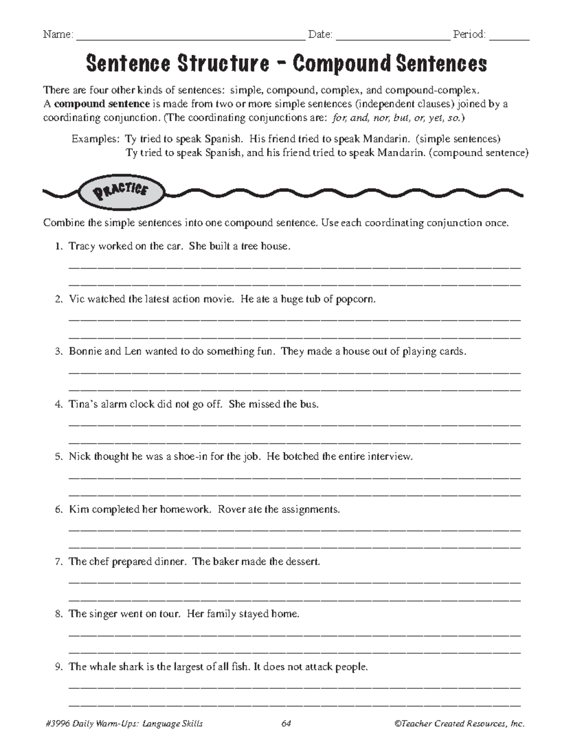 Sentence Structure - Compound Sentences - #3996 Daily Warm-Ups ...