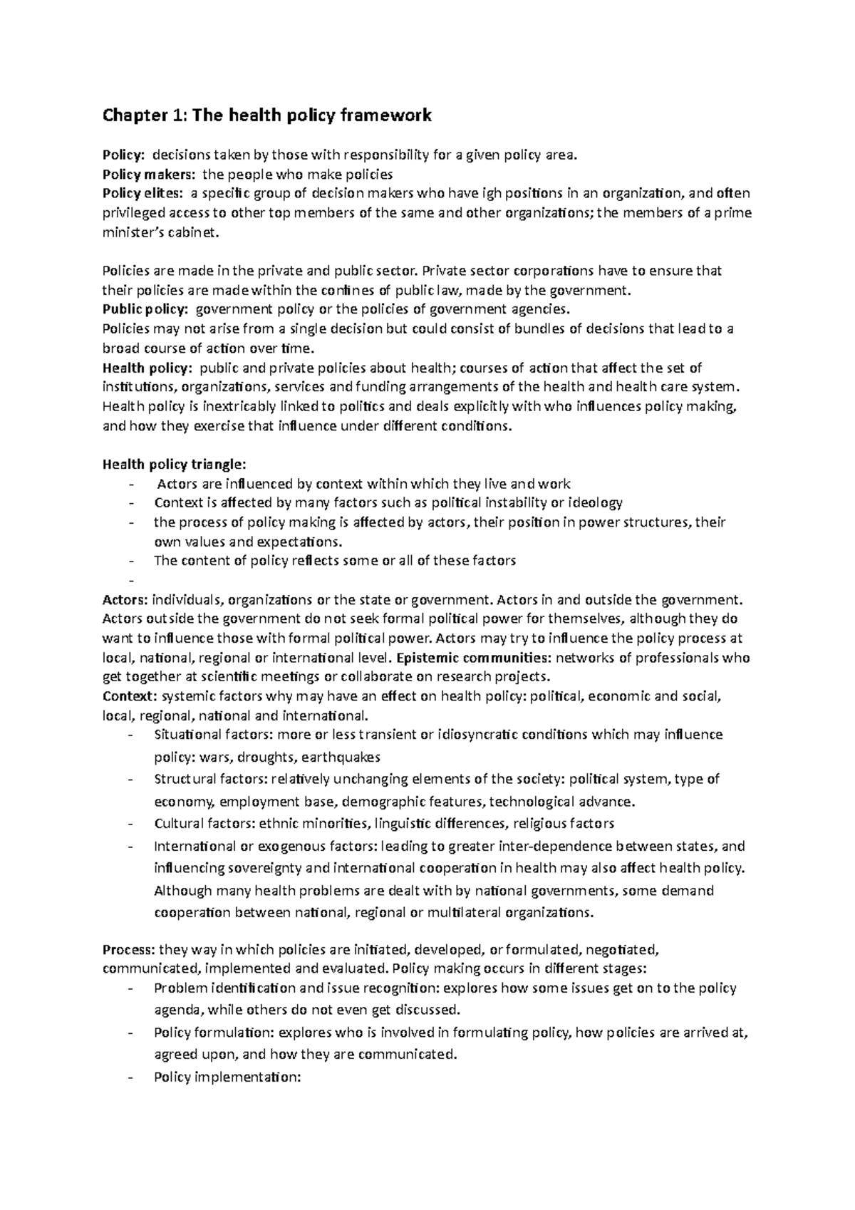 Health Policy Framework: Summary of Key Concepts and Trends - Studeersnel