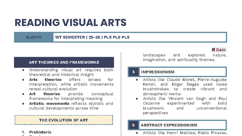 ART 101: READING VISUAL ARTS 1ST SEMESTER - Themes & Theories - Studocu