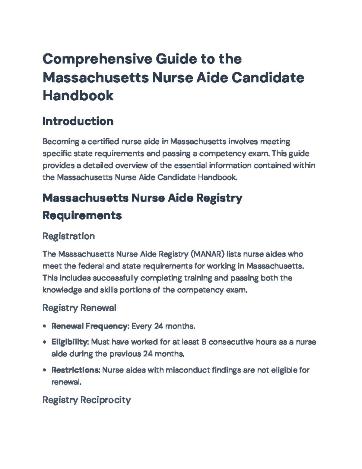 Certification Guide: Massachusetts Nurse Aide Handbook (Exam Prep ...