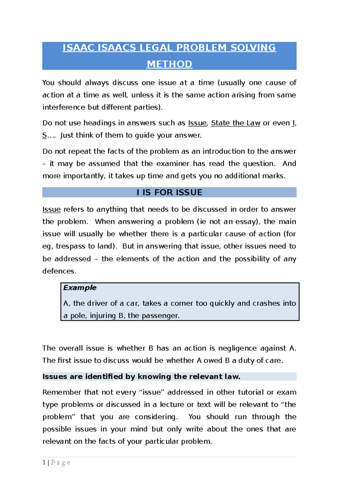 ISAAC ISAAC'S LEGAL PROBLEM SOLVING METHOD GUIDE - Studocu