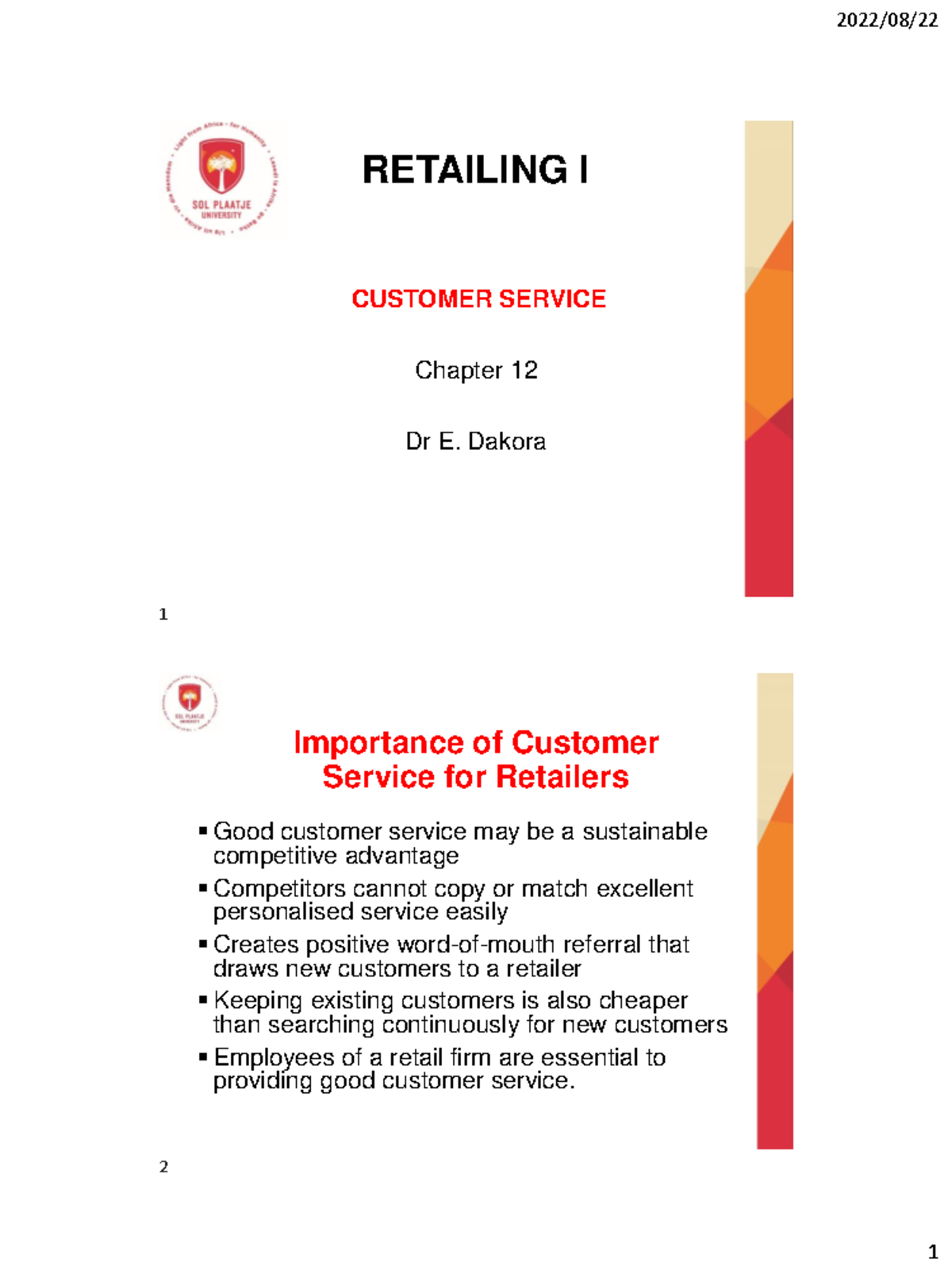 Chapter 12: Enhancing Customer Service in Retailing I - Studocu