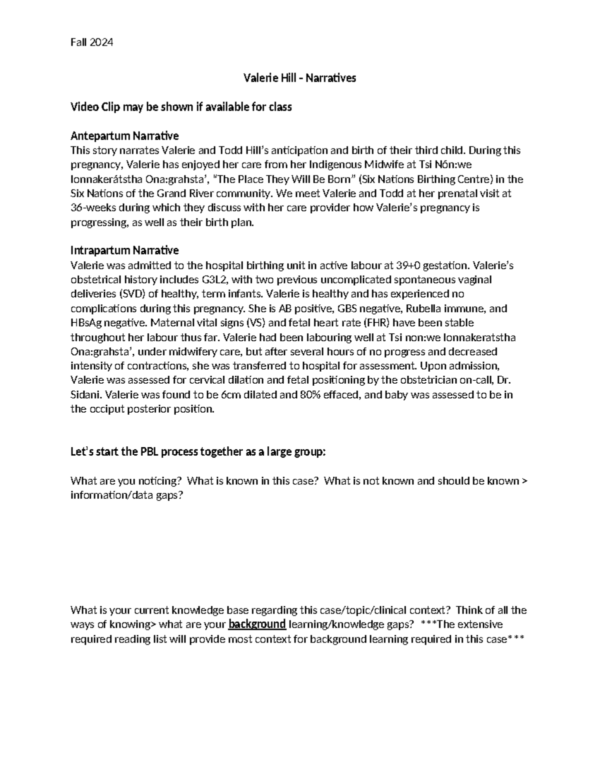 Anticipation & Birth Narratives: PBL Process in Nursing Care (Fall 2024 ...