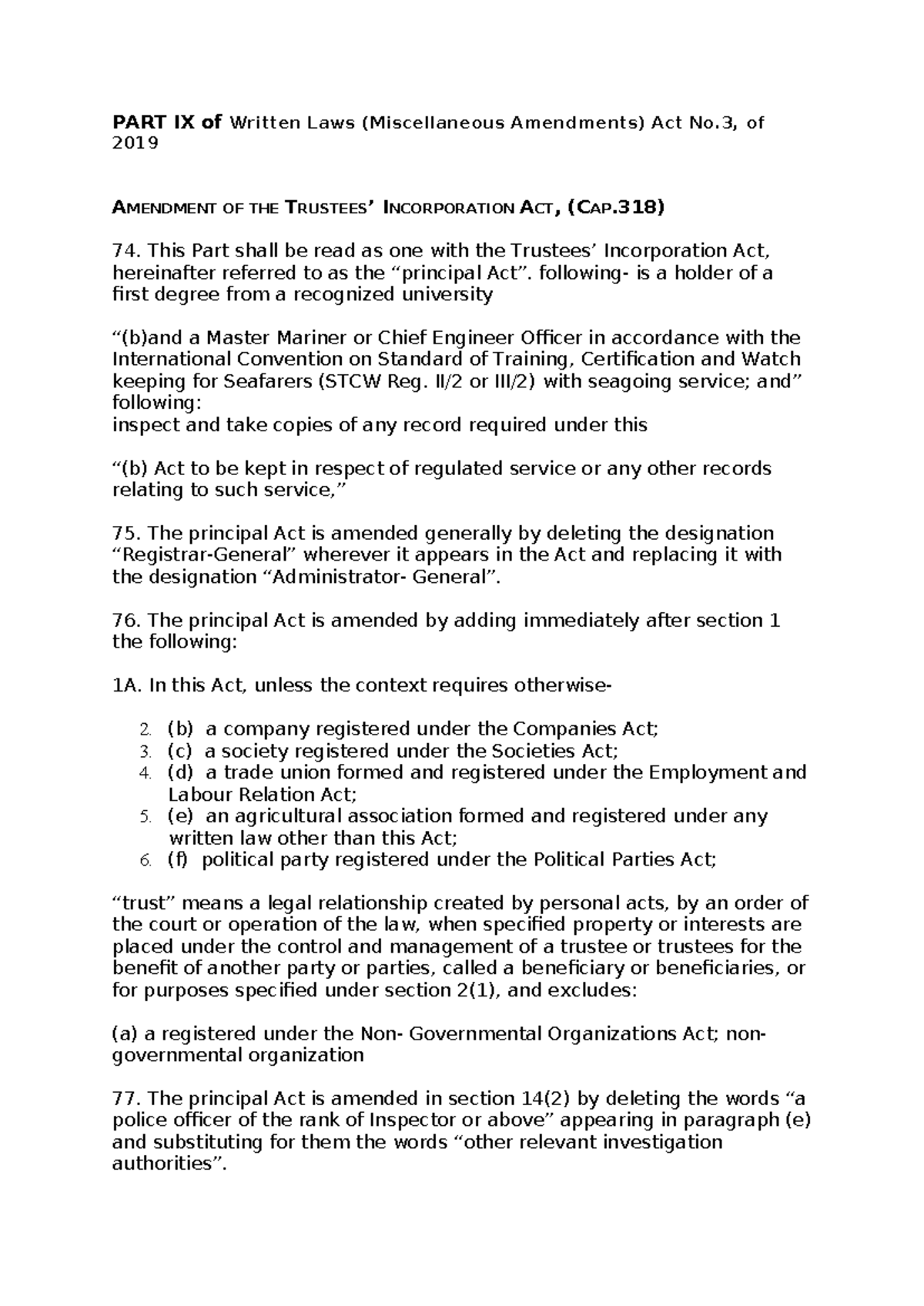 Amendments of Trustees Incorporation Act, 2019 & 2022 Overview - Studocu