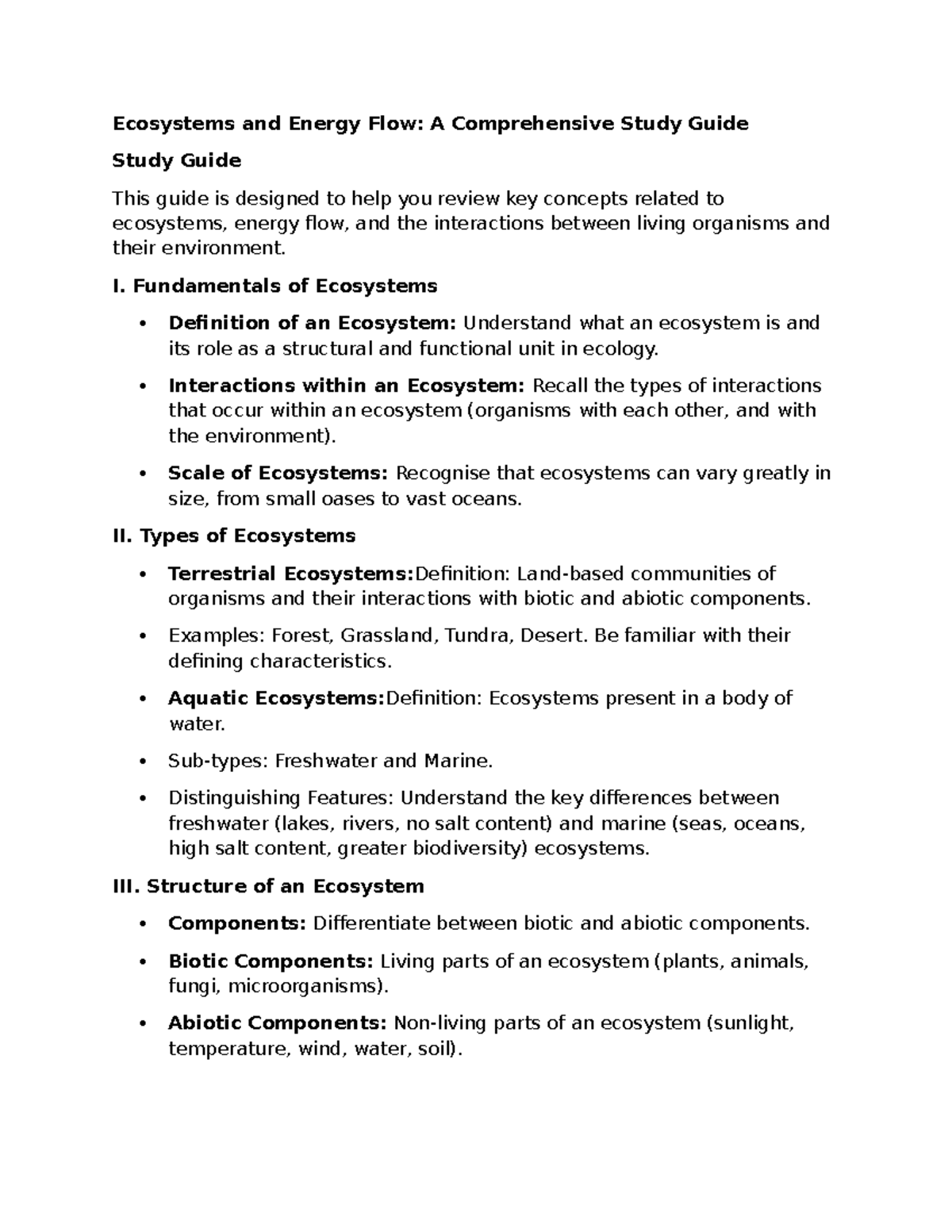 Ecosystems and Energy Flow: A Comprehensive Study Guide (BIO 101) - Studocu