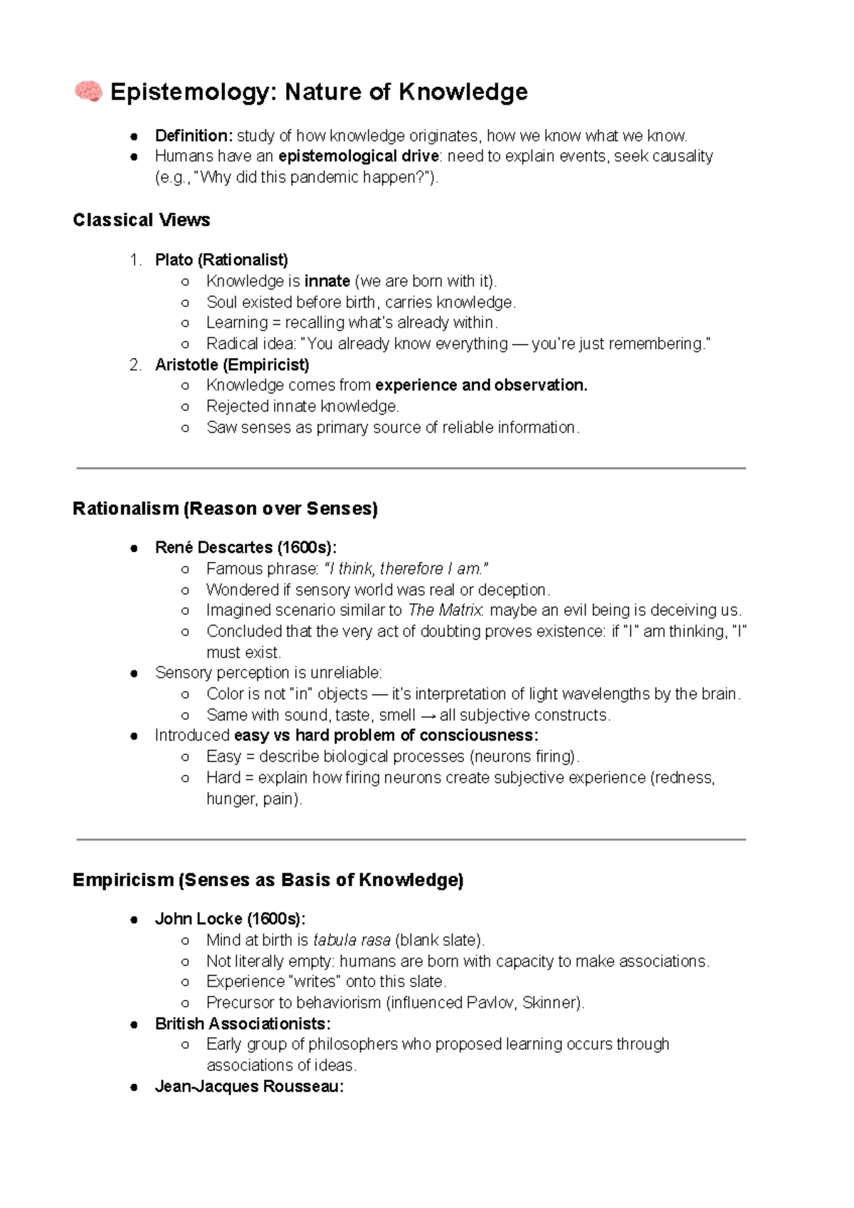Psyc 304 - Epistemology and Theories of Knowledge Summary - Studocu