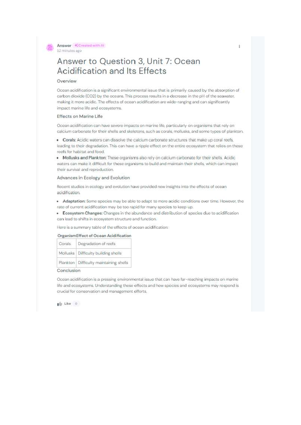 Unit 7: Ocean Acidification and Its Effects on Marine Life and ...