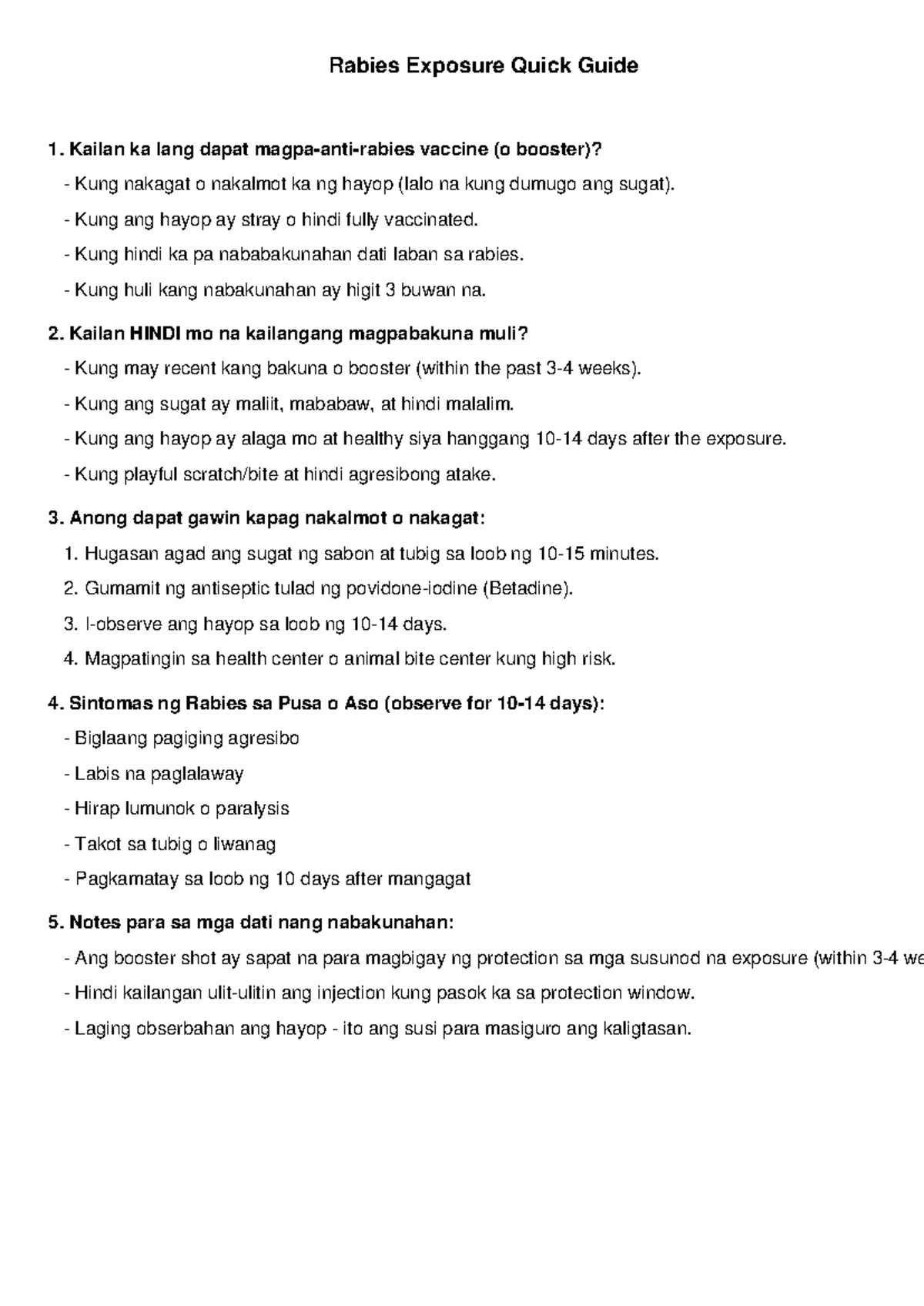 Rabies Exposure Quick Guide: Vaccination & Symptoms Overview - Studocu