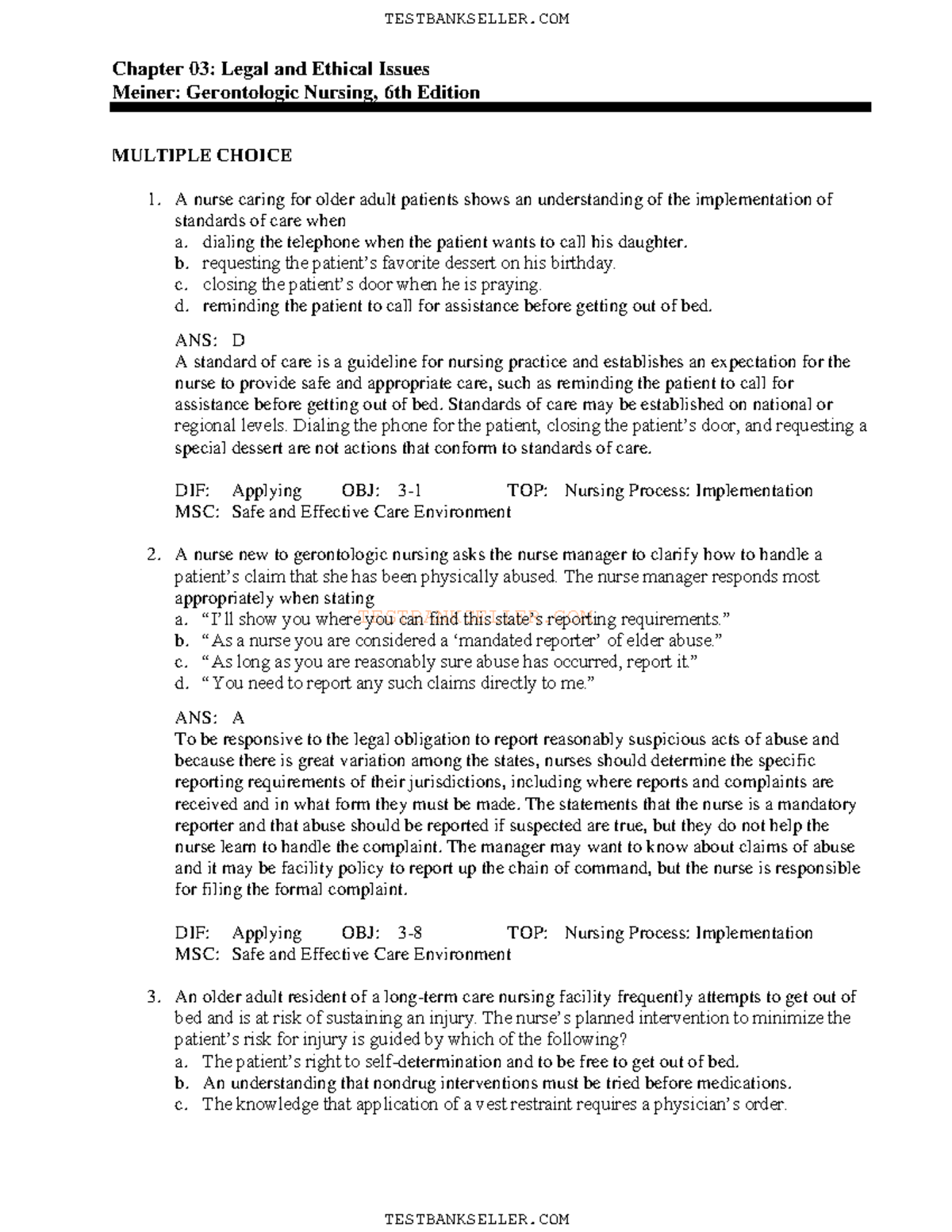 03 - Practice Questions: Geriatric Nursing Chapter 3 Insights - Studocu