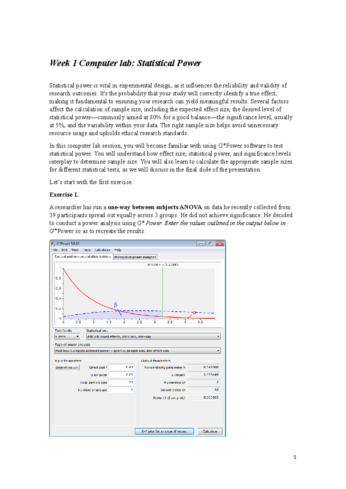 Week 1 Computer Lab - Statistical Power and Sample Size Analysis - Studocu