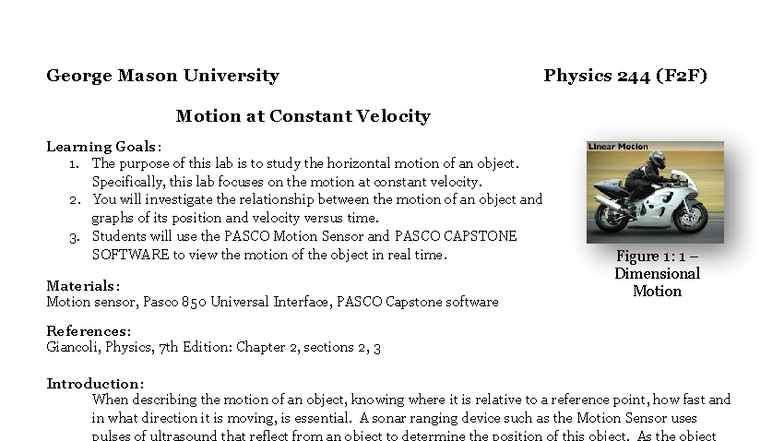 Phys 244 F2F Lab: Analyzing Motion at Constant Velocity - Studocu