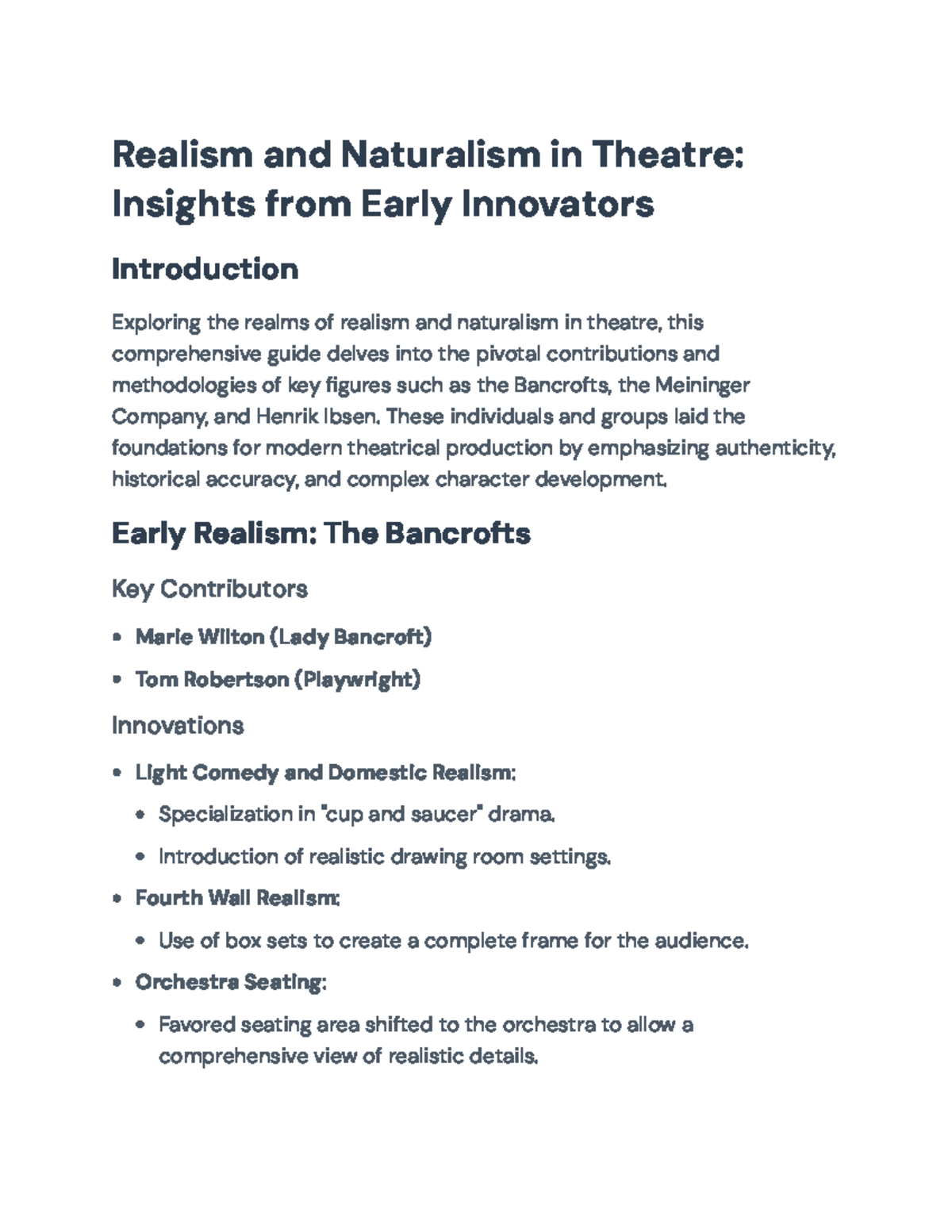 Realism & Naturalism in Theatre: Key Innovators and Their Legacy - Studocu