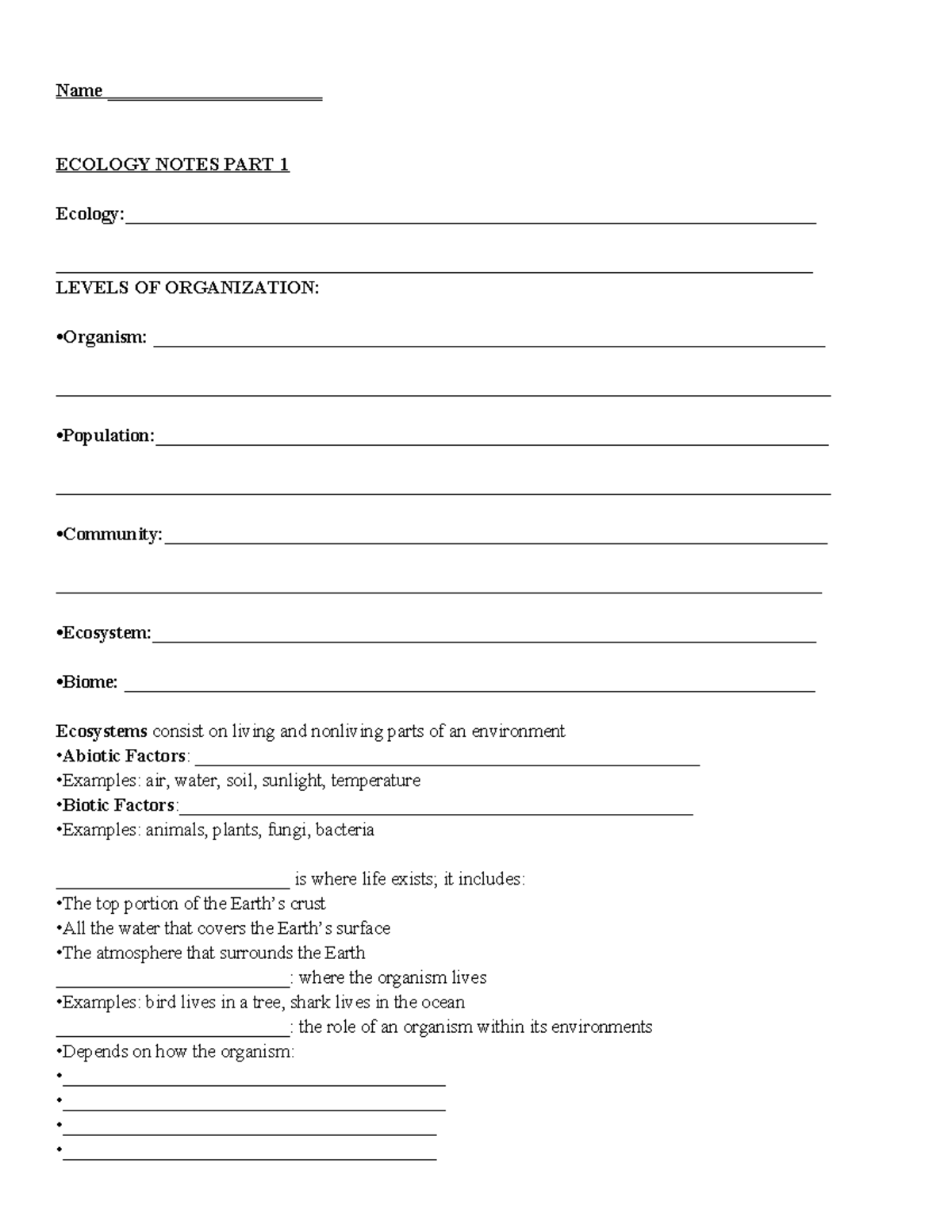ECOLOGY NOTES PART 1 - Key Concepts & Terms (ECO 101) - Studocu