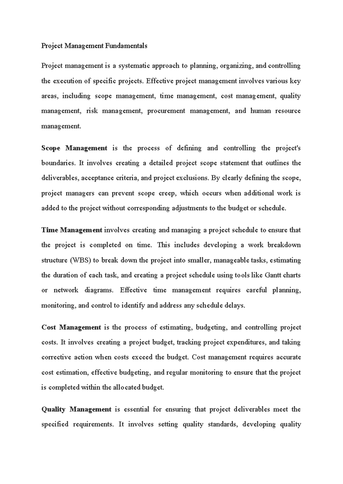 Key Project Management Areas - Project Management Fundamentals Project ...