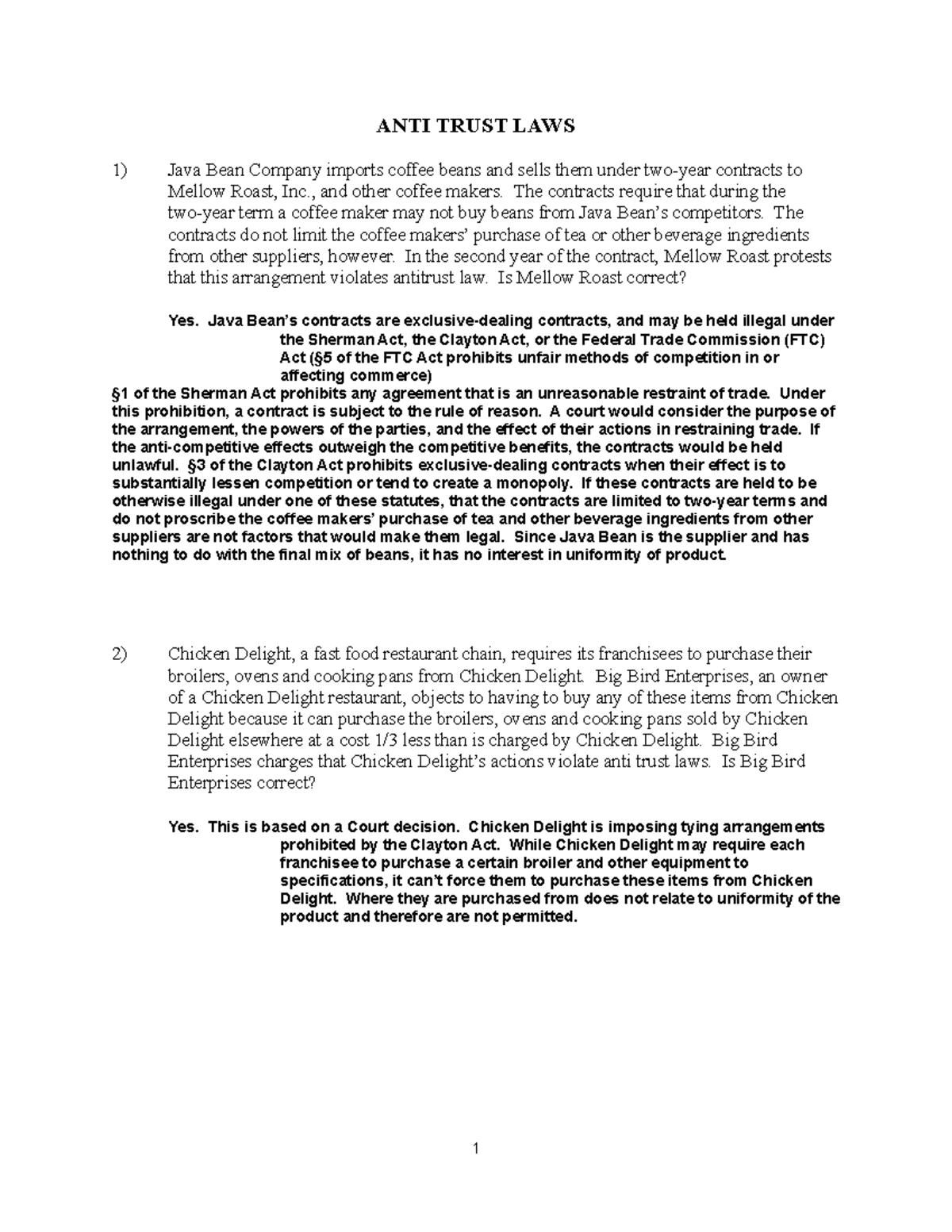 18. Anti Trust-1 - 18. Anti Trust Worksheet Problems - ANTI TRUST LAWS ...