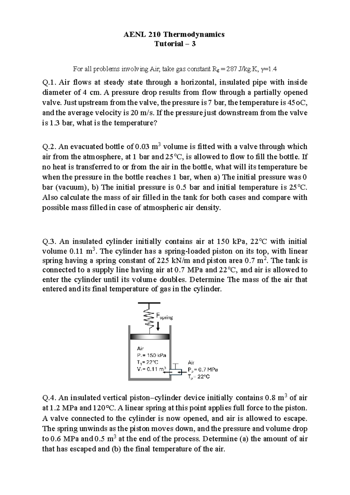 AENL 210 Thermodynamics Tutorial 3: Air Flow and Temperature Calculations - Studocu