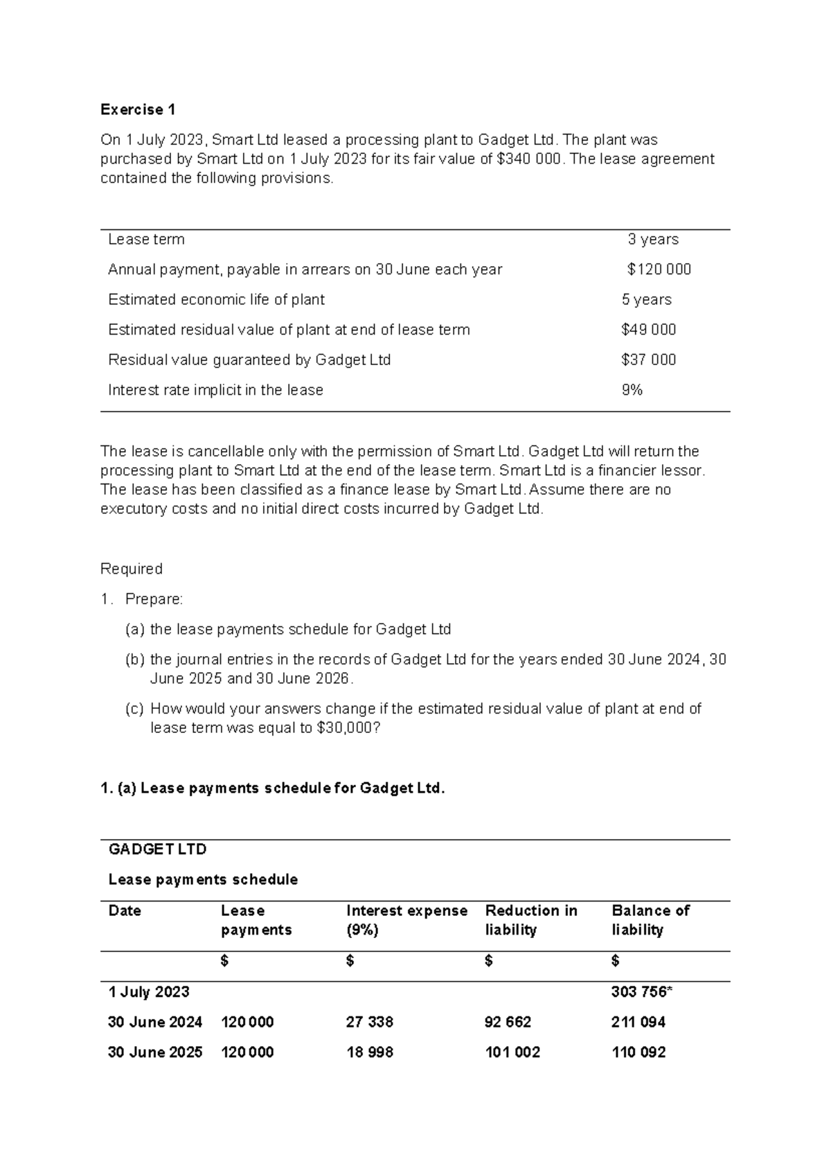 Tutorial 5 Questions & Solutions: Lease Accounting for GADGET LTD ...